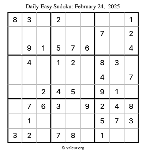 Daily Four Sudoku Puzzles February 24, 2025
