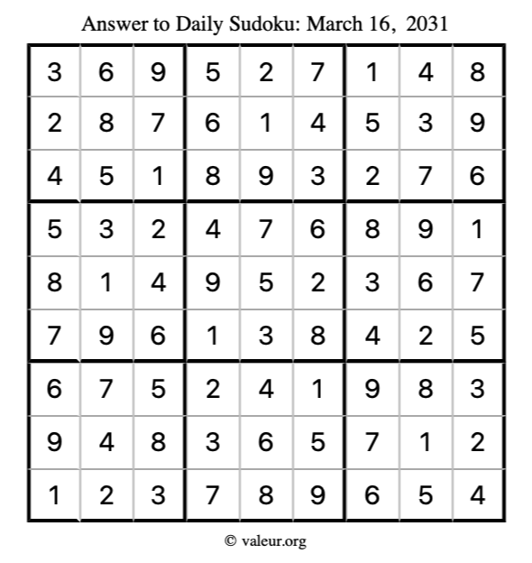 Sudoku March 16, 2031