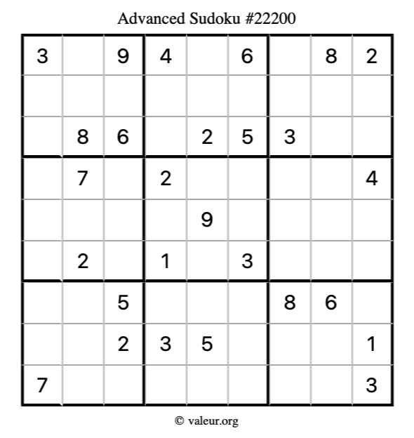 Advanced Sudoku Puzzle #22200