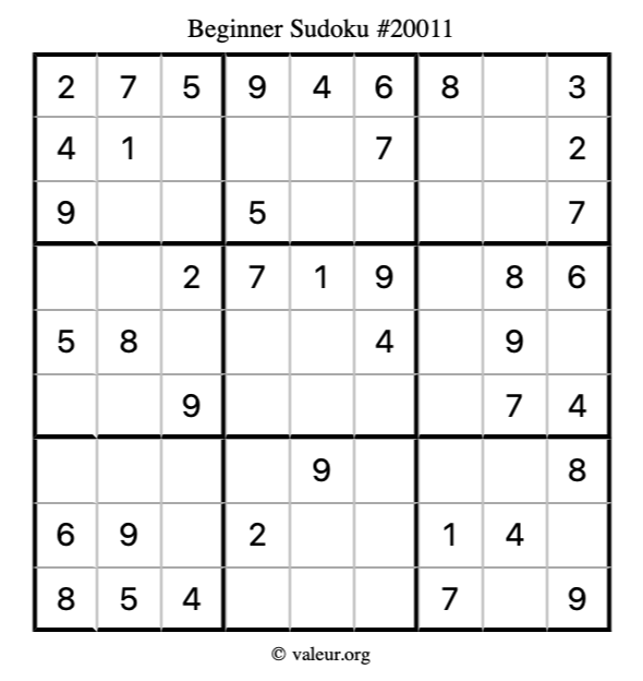 Beginner Sudoku Puzzle #20011