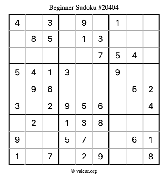 Beginner Sudoku Puzzle #20404