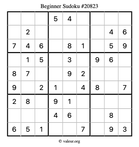Beginner Sudoku Puzzle #20823