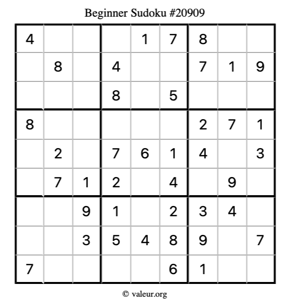 Beginner Sudoku Puzzle #20909