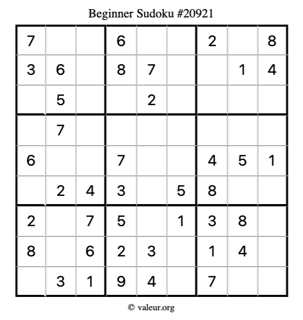 Beginner Sudoku Puzzle #20921
