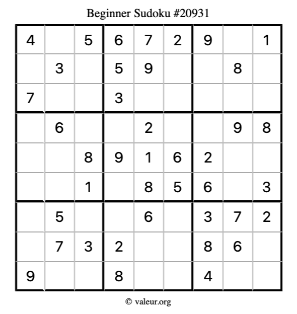 Beginner Sudoku Puzzle #20931