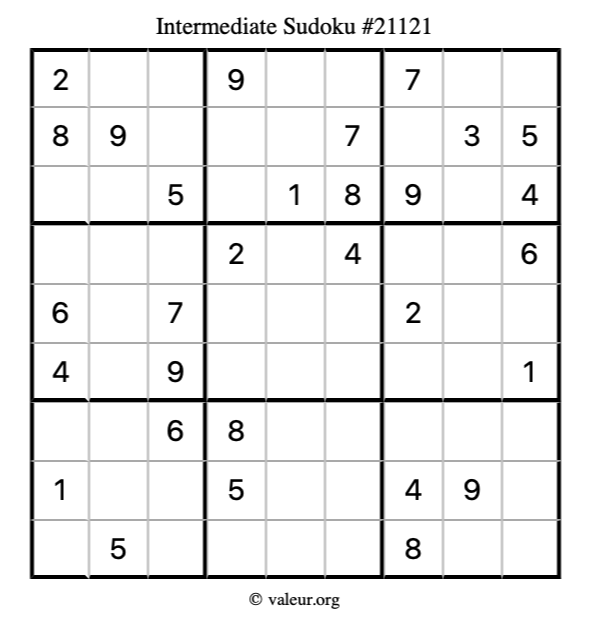 Intermediate Sudoku Puzzle #21121