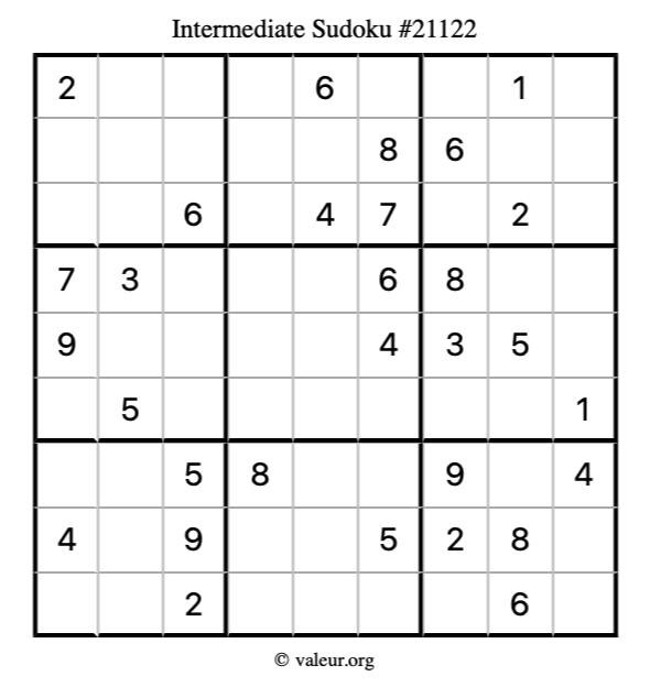 Intermediate Sudoku Puzzle #21122