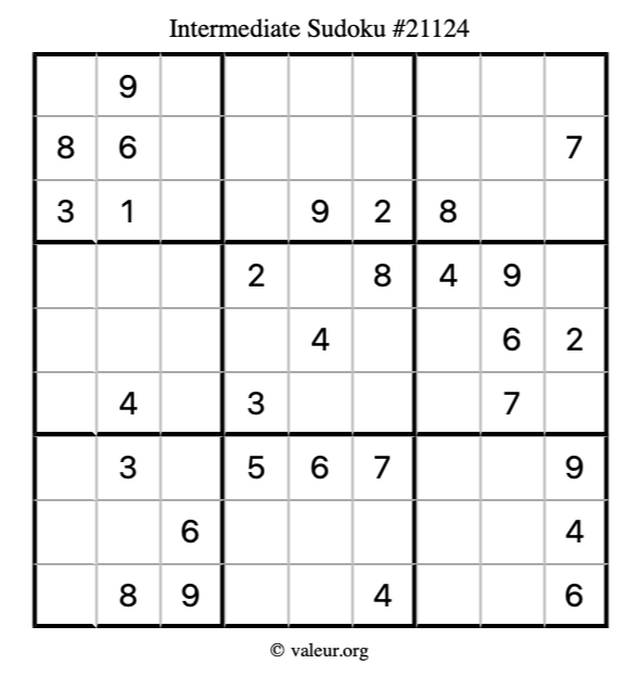 Intermediate Sudoku Puzzle #21124