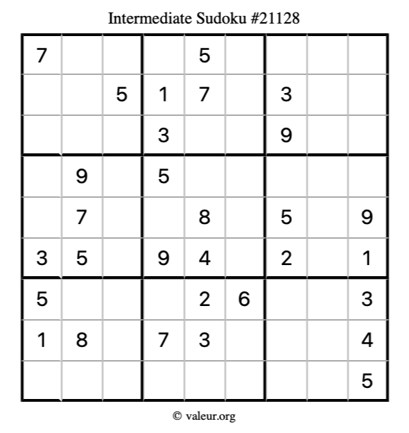 Intermediate Sudoku Puzzle #21128