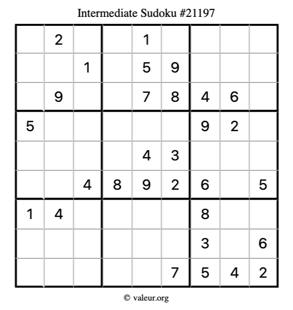 Intermediate Sudoku Puzzle #21197