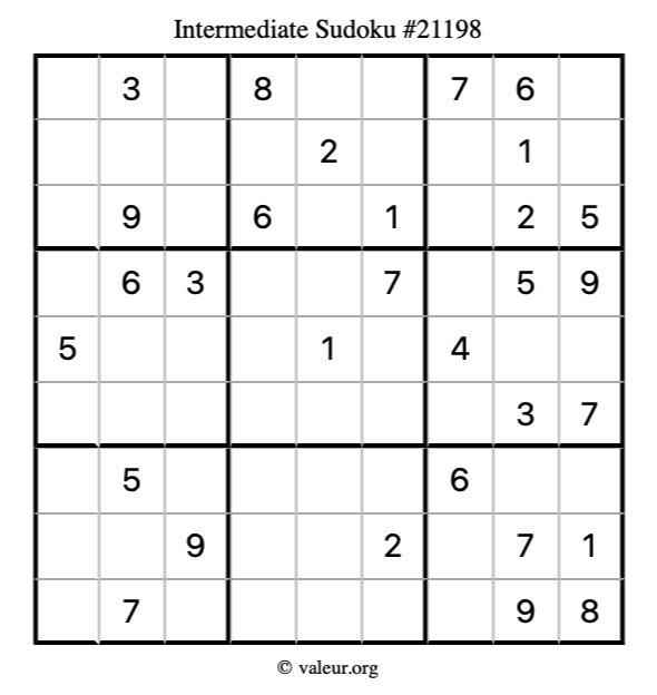 Intermediate Sudoku Puzzle #21198