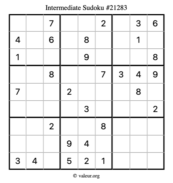 Intermediate Sudoku Puzzle #21283