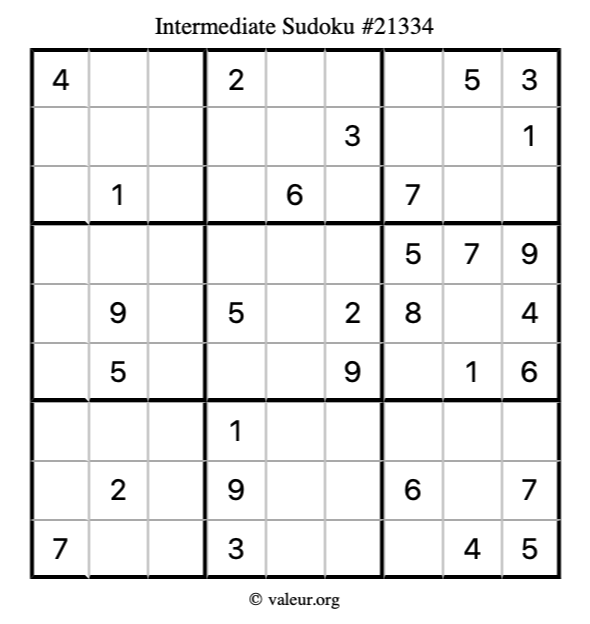 Intermediate Sudoku Puzzle #21334
