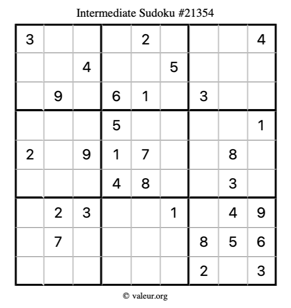 Intermediate Sudoku Puzzle #21354