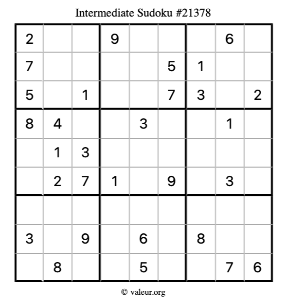 Intermediate Sudoku Puzzle #21378