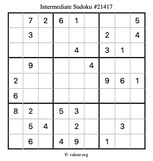 Intermediate Sudoku Puzzle #21417