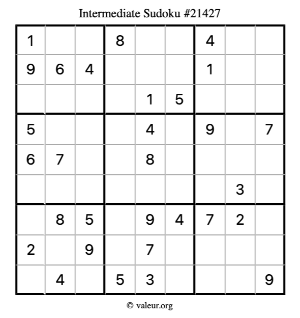 Intermediate Sudoku Puzzle #21427
