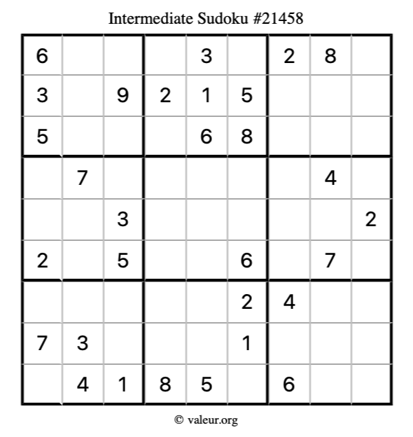 Intermediate Sudoku Puzzle #21458
