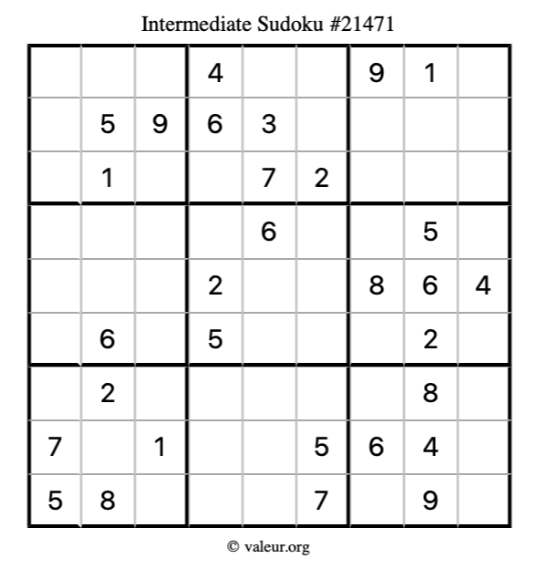Intermediate Sudoku Puzzle #21471