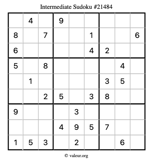Intermediate Sudoku Puzzle #21484