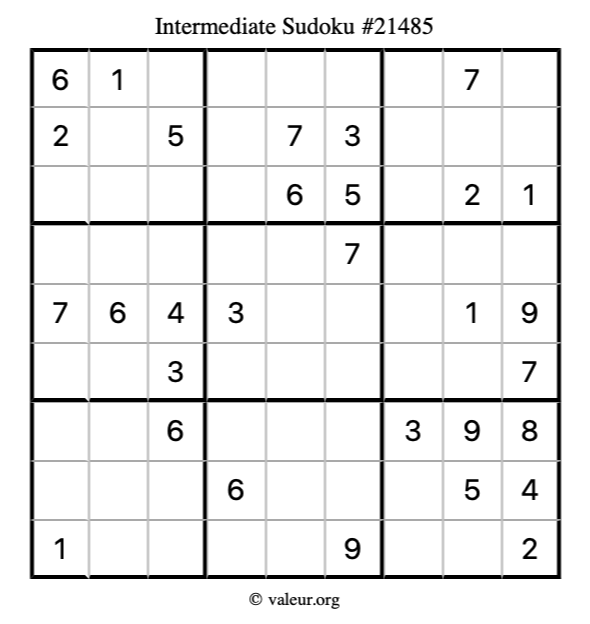 Intermediate Sudoku Puzzle #21485