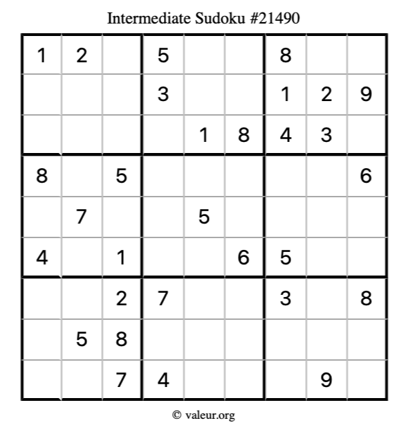 Intermediate Sudoku Puzzle #21490