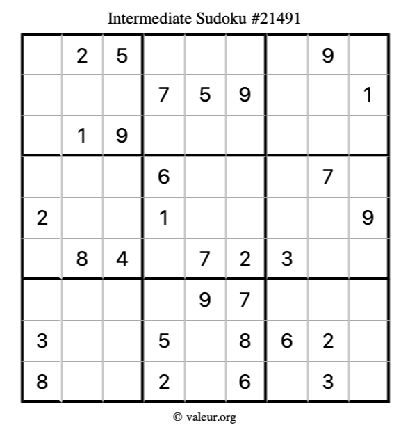Intermediate Sudoku Puzzle #21491