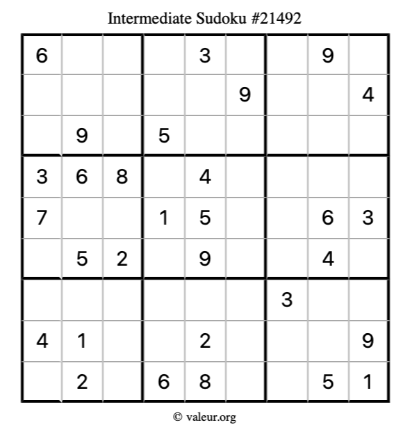 Intermediate Sudoku Puzzle #21492