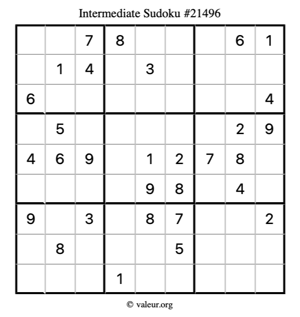 Intermediate Sudoku Puzzle #21496