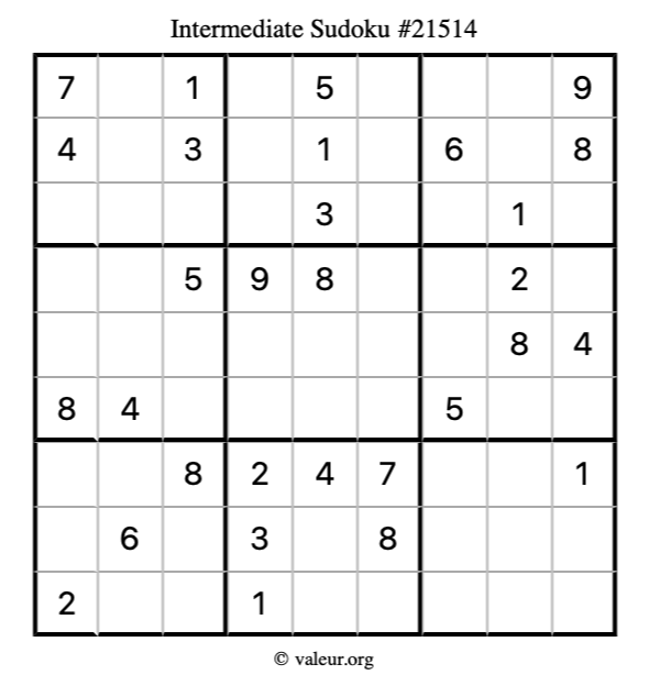 Intermediate Sudoku Puzzle #21514