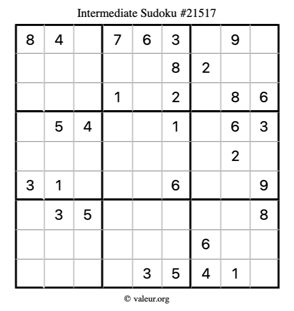 Intermediate Sudoku Puzzle #21517