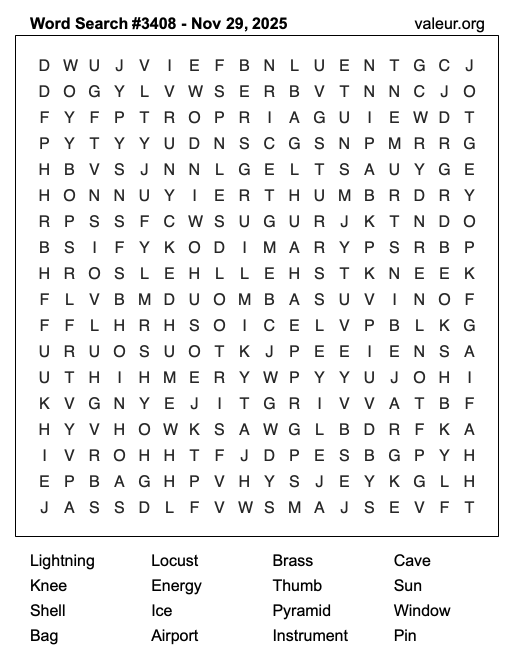 Word Search Puzzle Nov 29, 2025