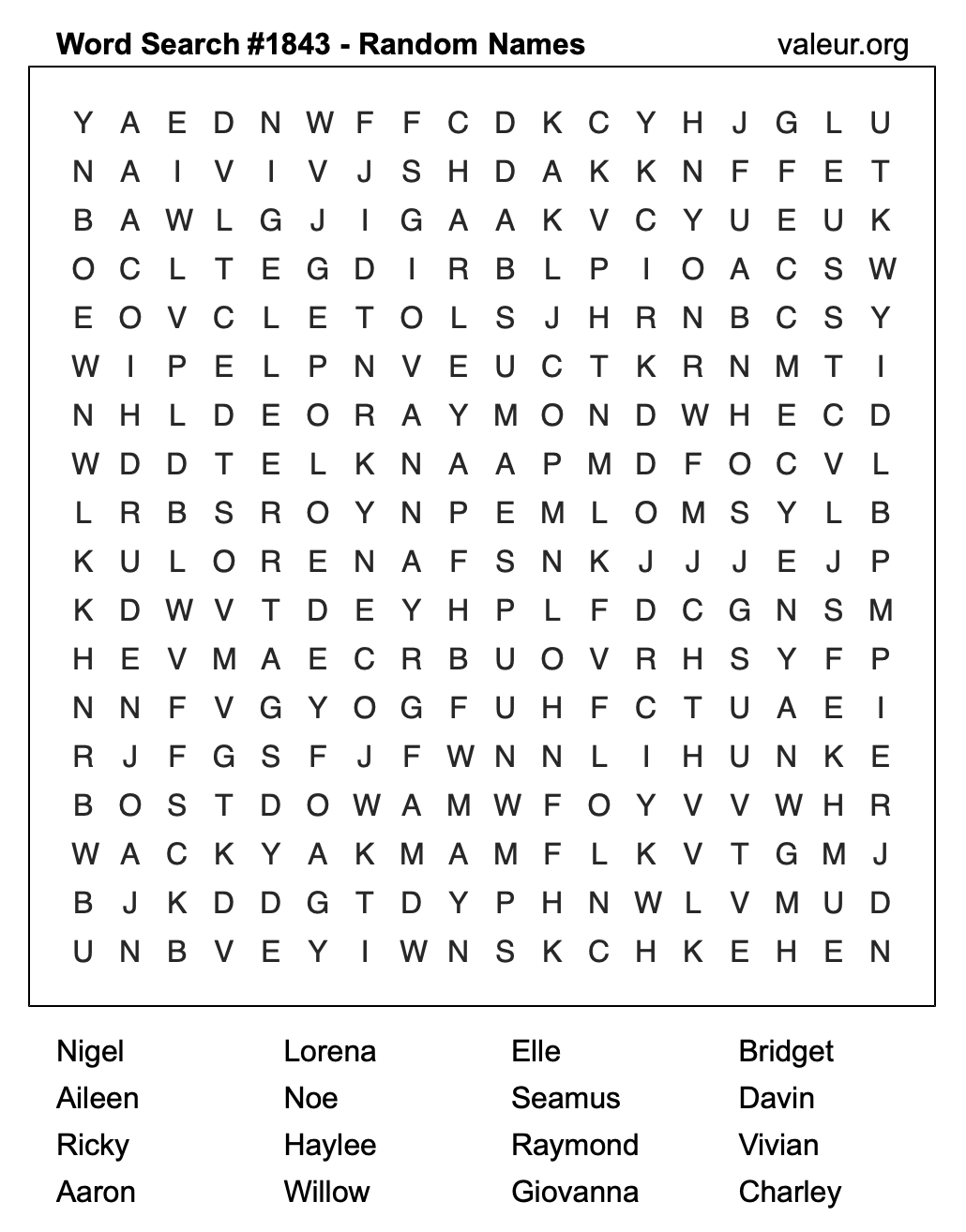 Word Search Puzzle with names