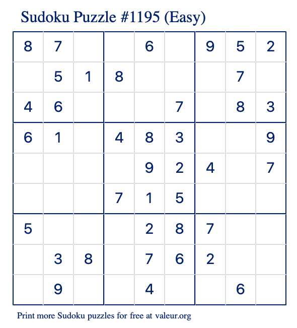 Free Printable Easy Sudoku With The Answer 1195