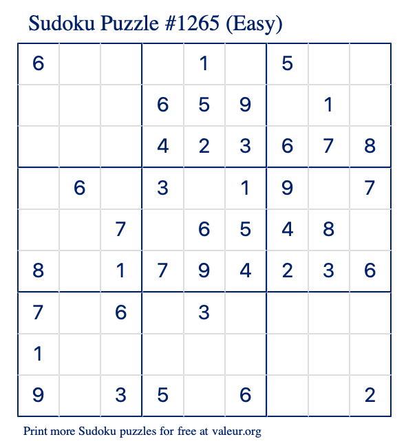 Free Printable Easy Sudoku with the Answer #1265