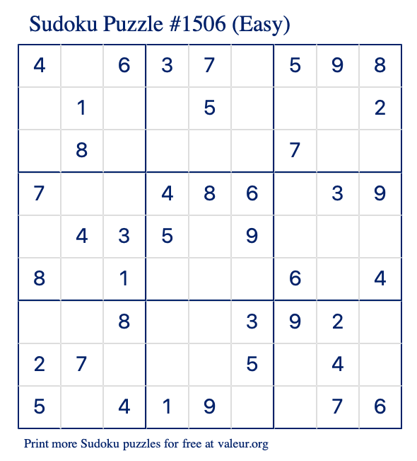 Free Printable Easy Sudoku with the Answer #1506