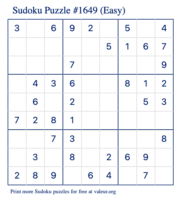 Free Printable Easy Sudoku with the Answer #1649