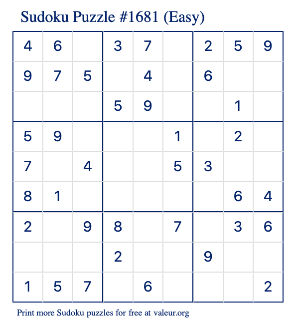 Free Printable Easy Sudoku with the Answer #1681