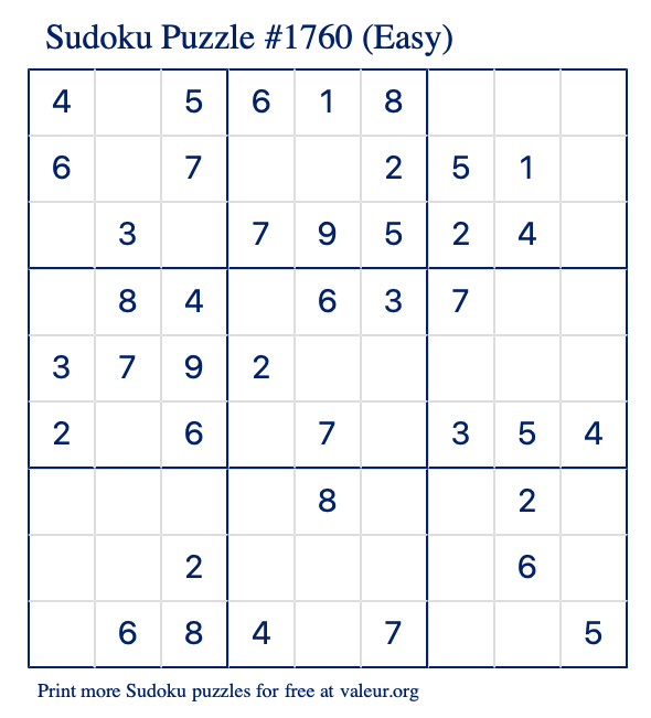 Free Printable Easy Sudoku with the Answer #1760