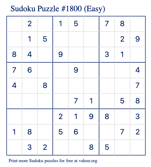 Free Printable Easy Sudoku with the Answer #1800