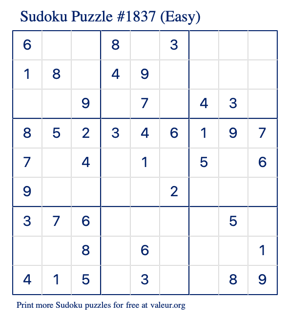 Free Printable Easy Sudoku with the Answer #1837