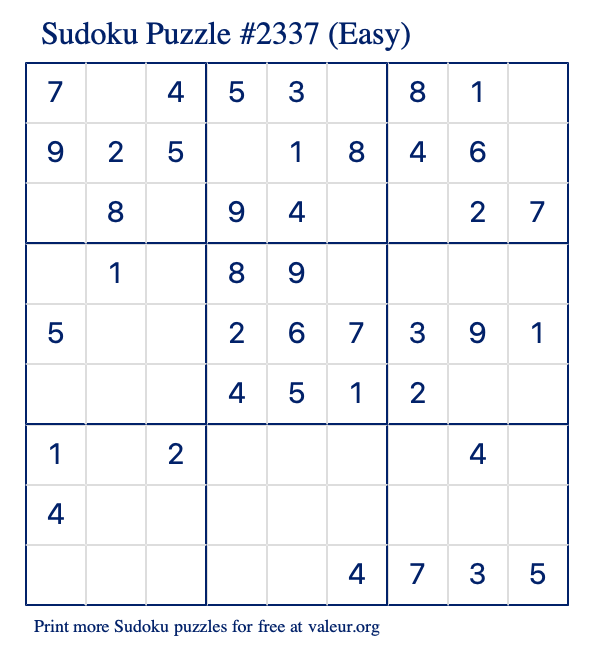 Free Printable Easy Sudoku with the Answer #2337