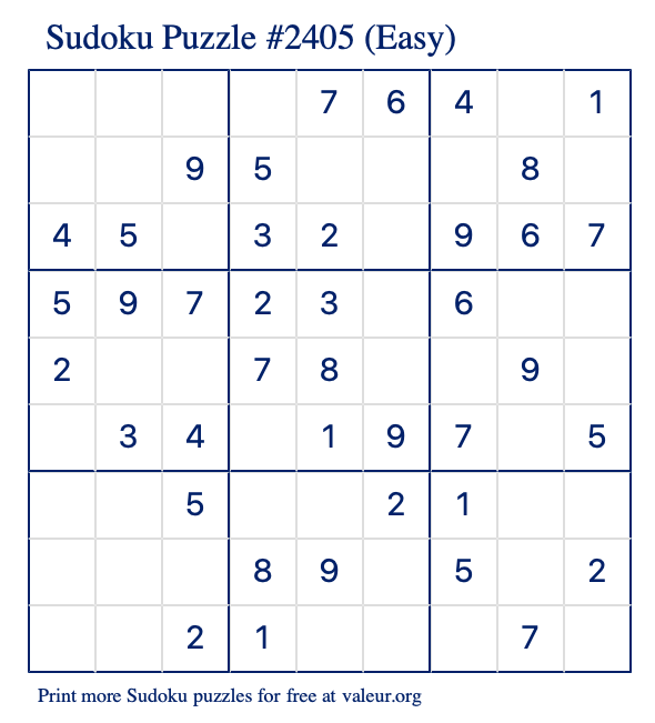 Free Printable Easy Sudoku with the Answer #2405