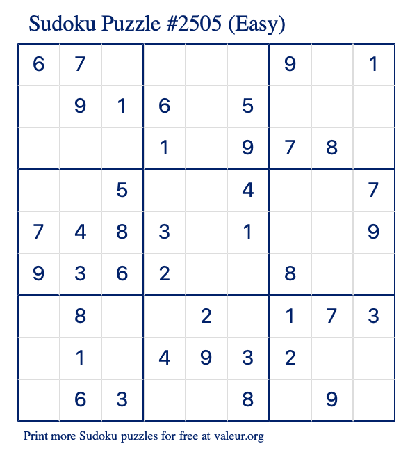 Free Printable Easy Sudoku with the Answer #2505