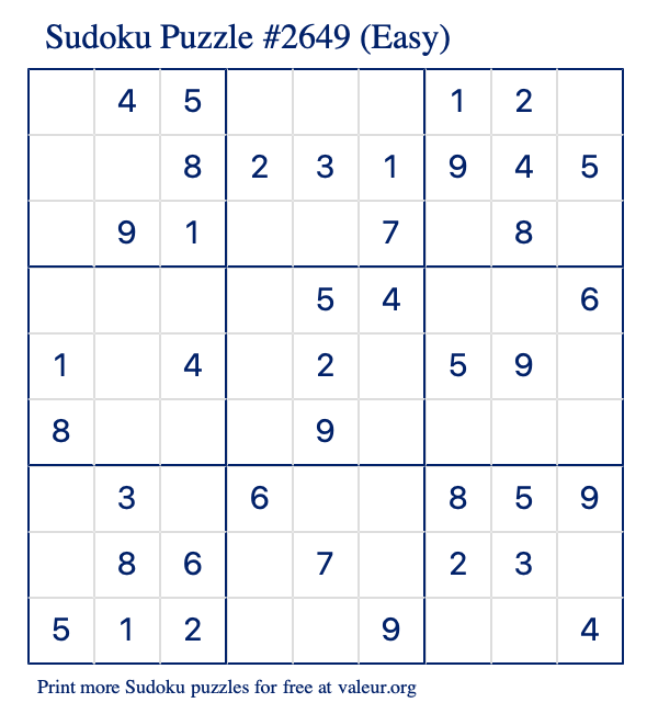 Free Printable Easy Sudoku with the Answer #2649