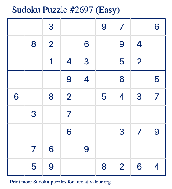 Free Printable Easy Sudoku with the Answer #2697