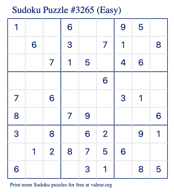 Free Printable Easy Sudoku with the Answer #3265