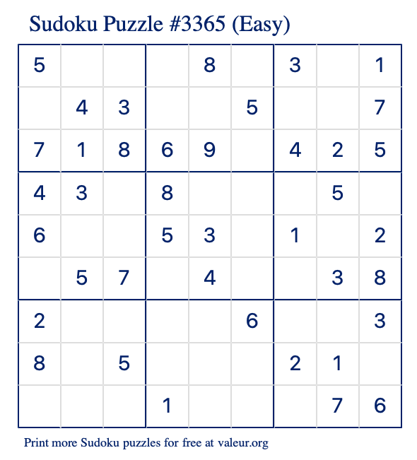 Free Printable Easy Sudoku with the Answer #3365
