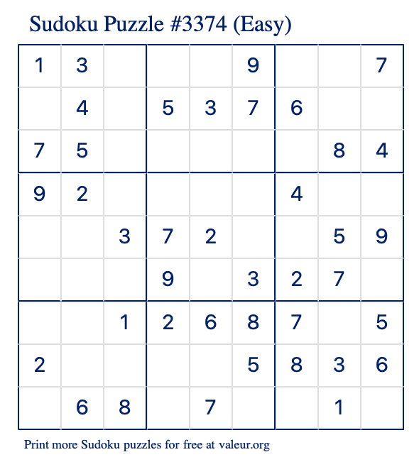 Free Printable Easy Sudoku with the Answer #3374