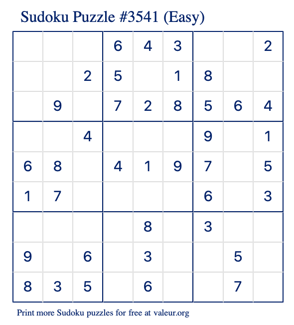 Free Printable Easy Sudoku with the Answer #3541